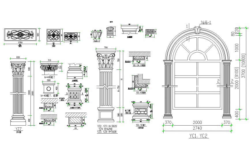 Classic Windows And Column Elevation Blocks Cad Drawing Details Dwg - Riset